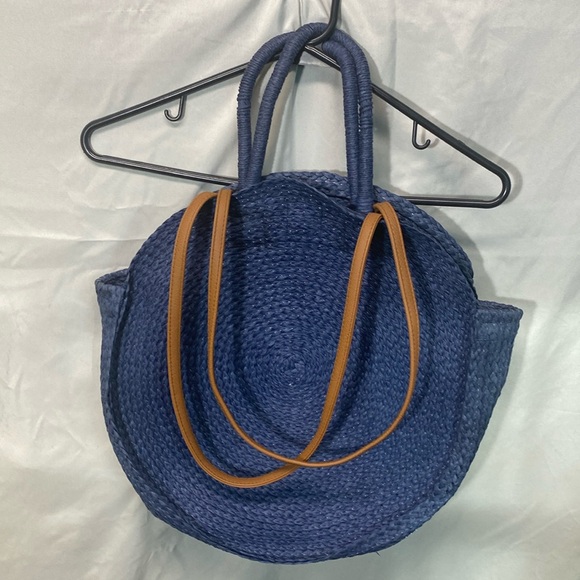 Time and Tru | Bags | Time And Tru Wicker Tote Purse Navy Blue | Poshmark